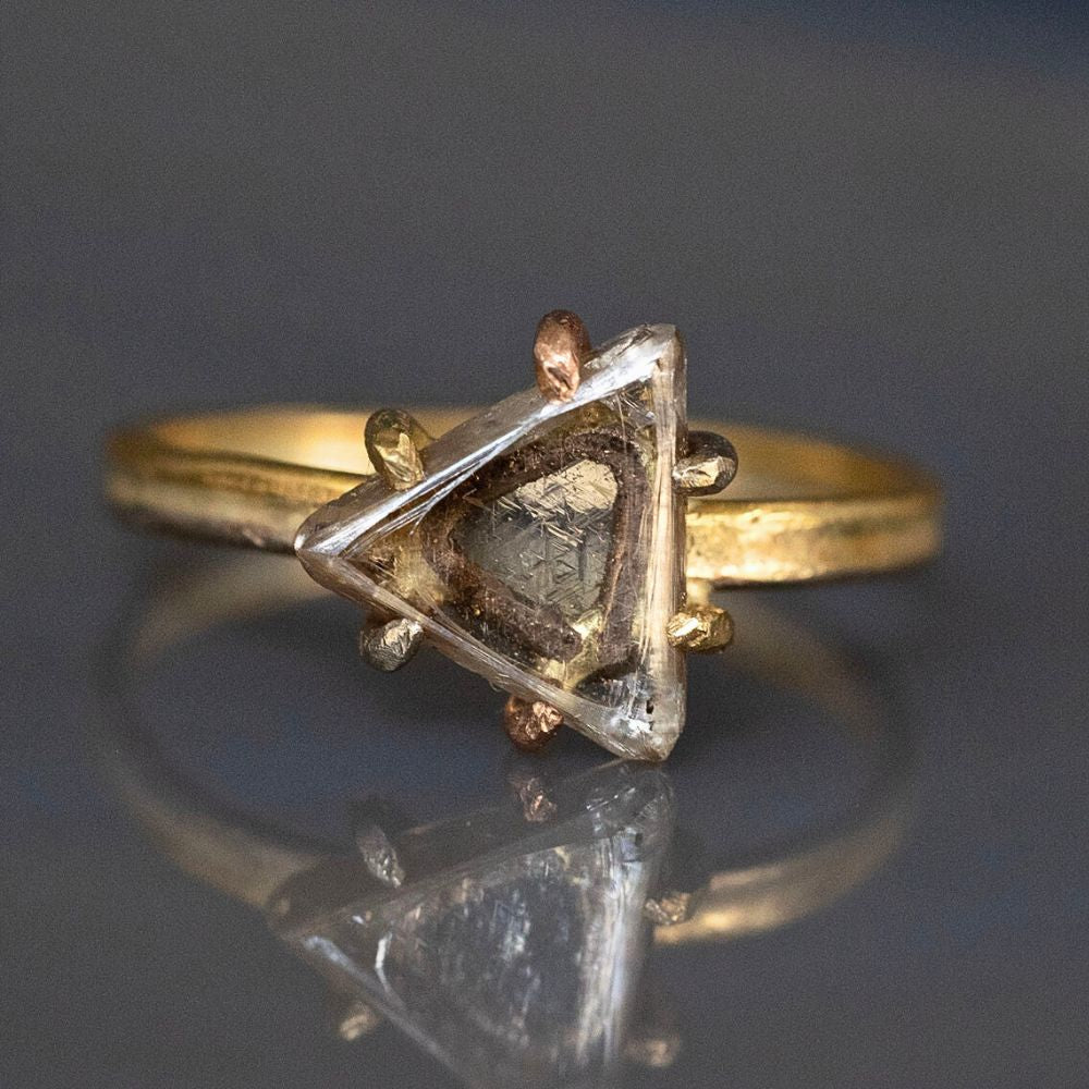 Rough Macle 1.8ct Diamond on our Gold Skinny Seamed Band - Variance Objects