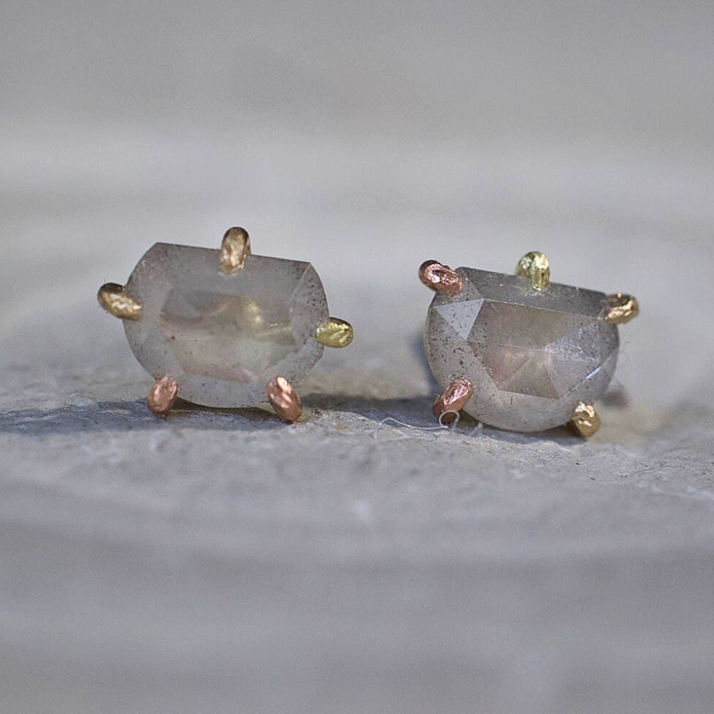 Grey Half Moon 1.2ct Rose Cut Diamond Studs